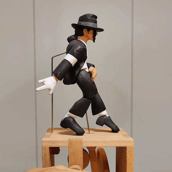 Hand-Carved Wood Automata Dancing MJ