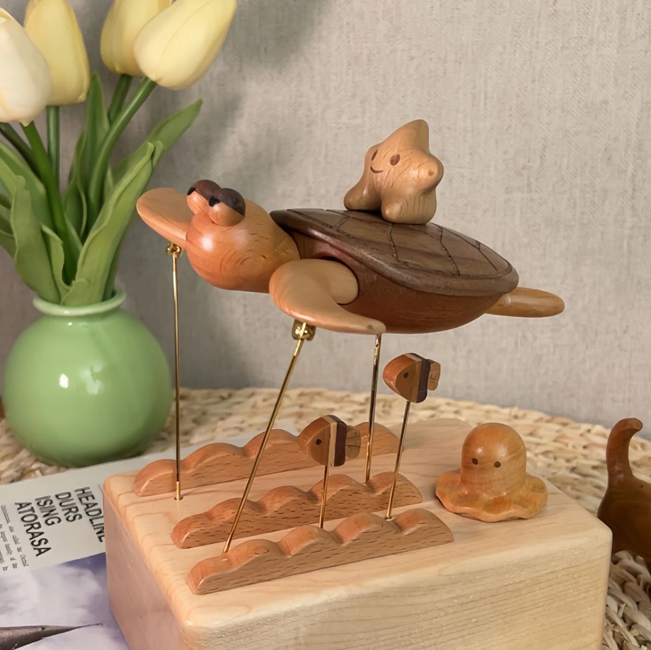 Ocean Series: Handcrafted Wooden Turtle Figurine in Constant Motion ...