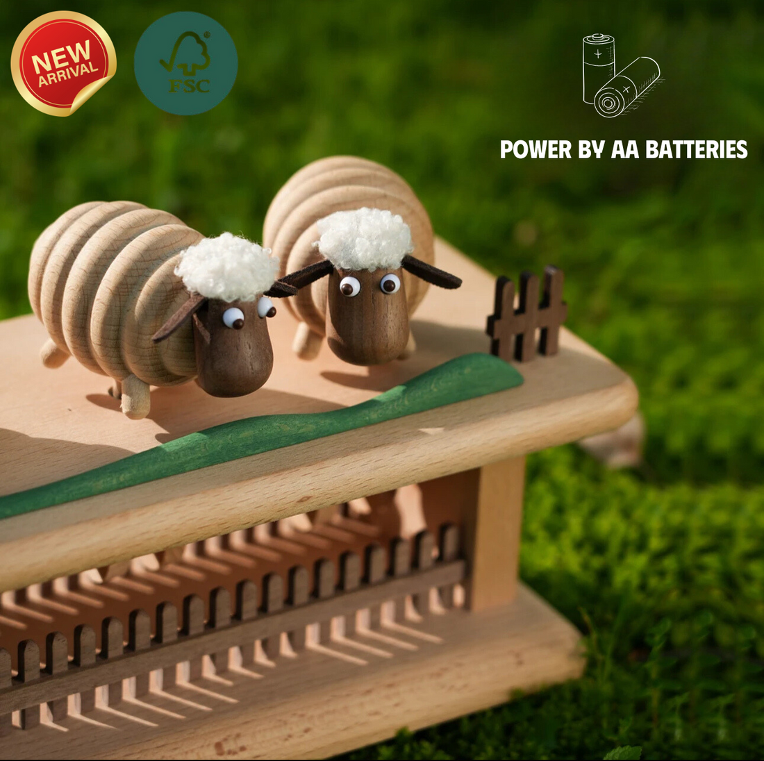 Original Mini Pasture Hand-Carved Wooden Sheep Jumping Fence
