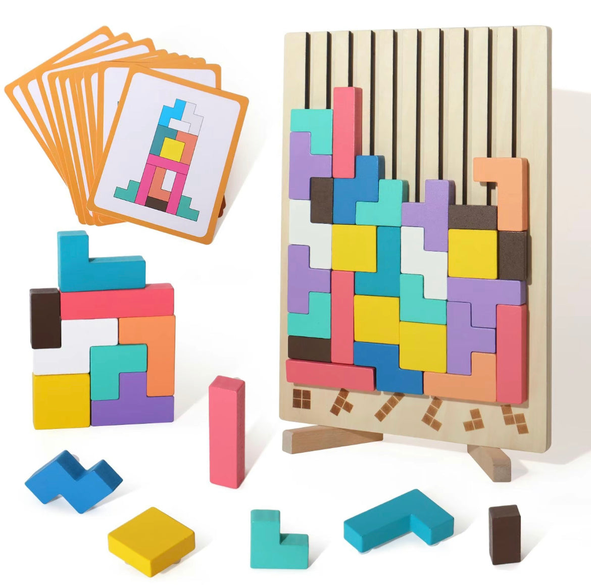 Wooden Sliding Puzzle Game – Montessori Brain Teaser with Challenge Ca