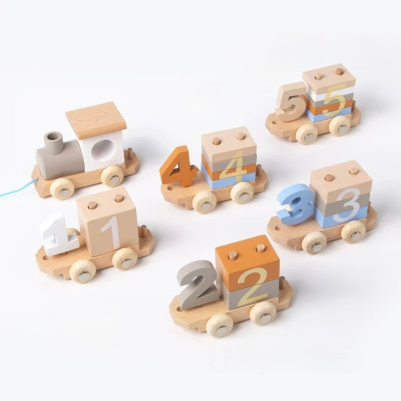 Wooden Number Train Toy – Montessori Pull-Along Counting Set for Toddl