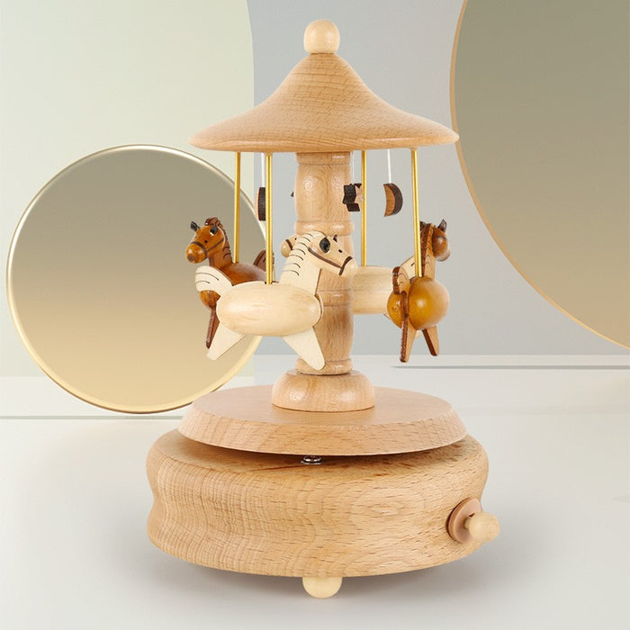Handcrafted Wooden Carousel Music Box – Rotating Horse Merry-Go-Round